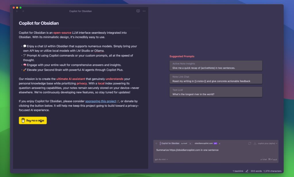 Obsidian Copilot：在Obsidian中使用AI助手体验智能化笔记助手-首席AI分享圈